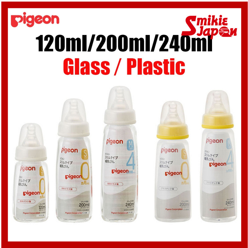 Pigeon Slim Type Feeding Bottles: Glass 120ml/200ml/240ml & Plastic ...