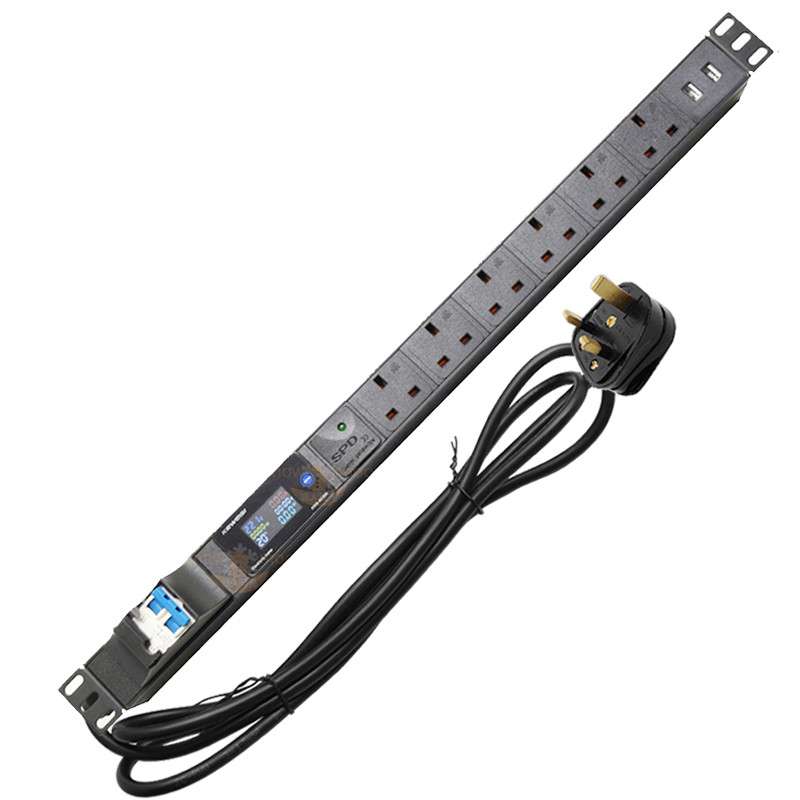 British standard 3pin hole power distribution device, with digital display meter PDU power board ...