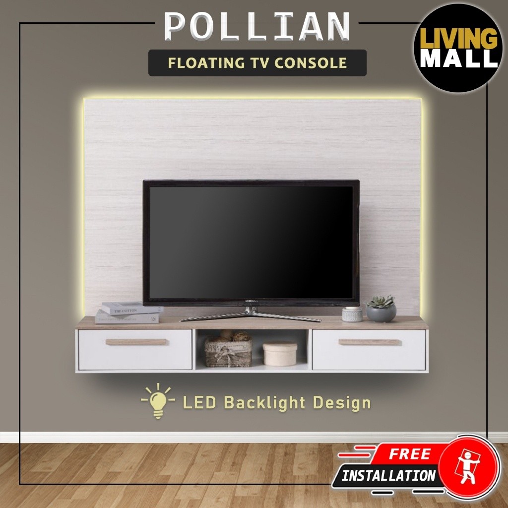 Living Mall Pollian 4FT/5FT Floating TV Console with Back Panel LED Backlight in 2 Colours ...