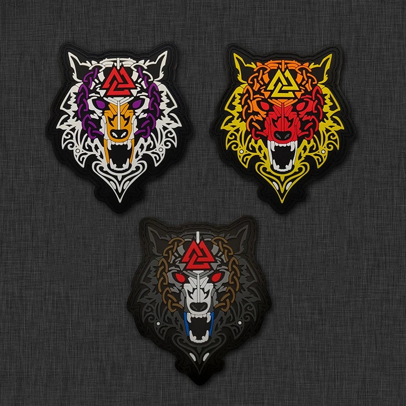 Viking Fenrir Wolf Of Odin Valknut Wolf PVC Patch Morale Military Wolf ...