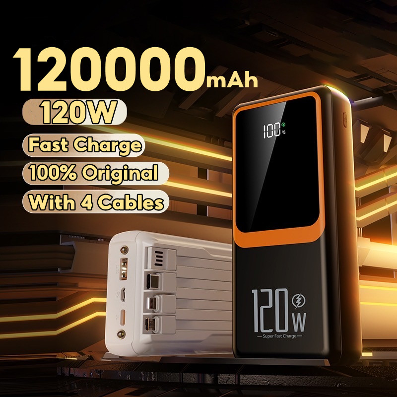 Powerbank 120000mAh 120W Super Fast Charge With 4 Cable Power Bank LED ...
