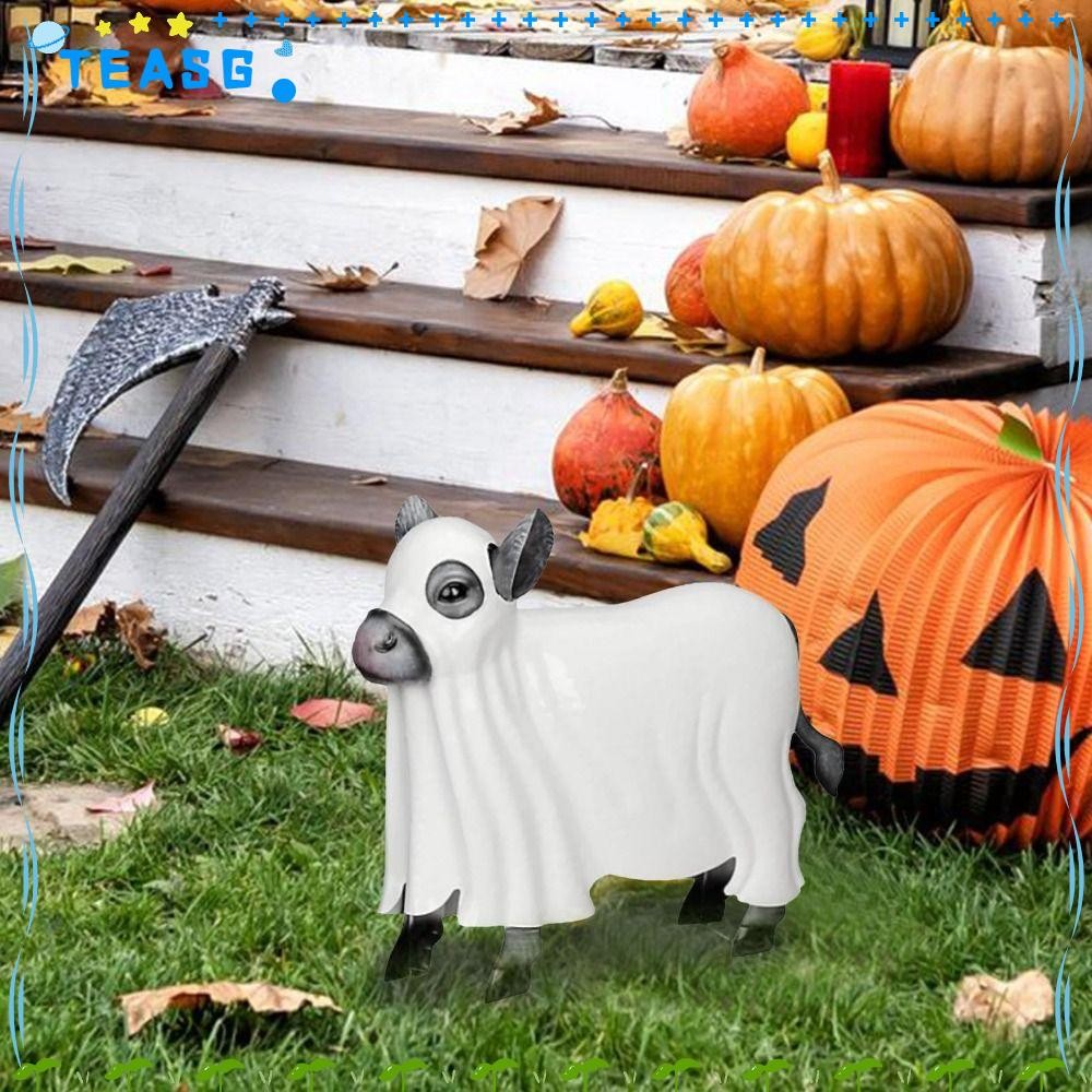 TEASG Ghost Cow Sculpture, Cute Resin Ghost Cow Figurine, Spooky Ghost ...