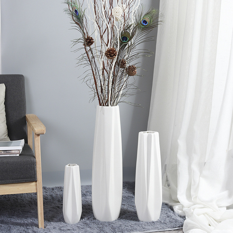 [48H Shipping] Modern Simple White Ceramic Floor High Vase Decoration ...