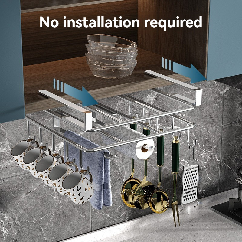 Kitchen Punch-Free Storage Hanging Rack 304 Stainless Steel Cabinet ...