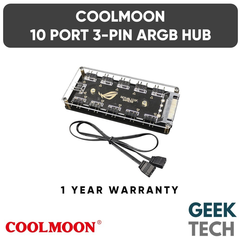 COOLMOON 10 Port 5V 3-Pin ARGB Hub SATA Powered ARGB Extension Hub ...