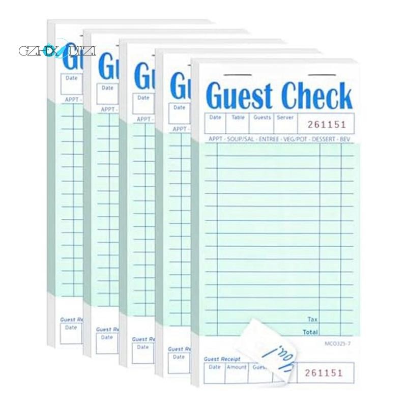 5 Pack Guest Check Books Green Waiter Checkbook Restaurant Order Pad 50 ...