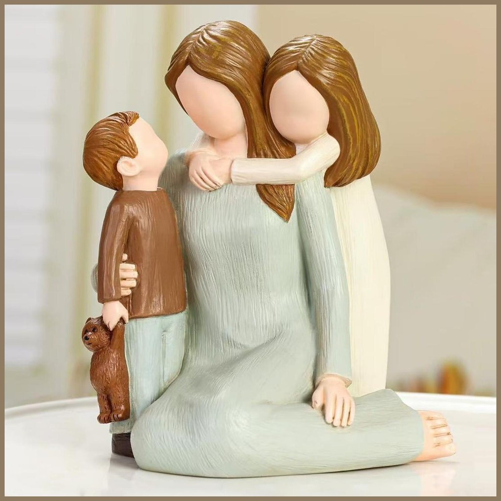 Mother And Two Children Statues Hand-Painted Mom Statue Family ...
