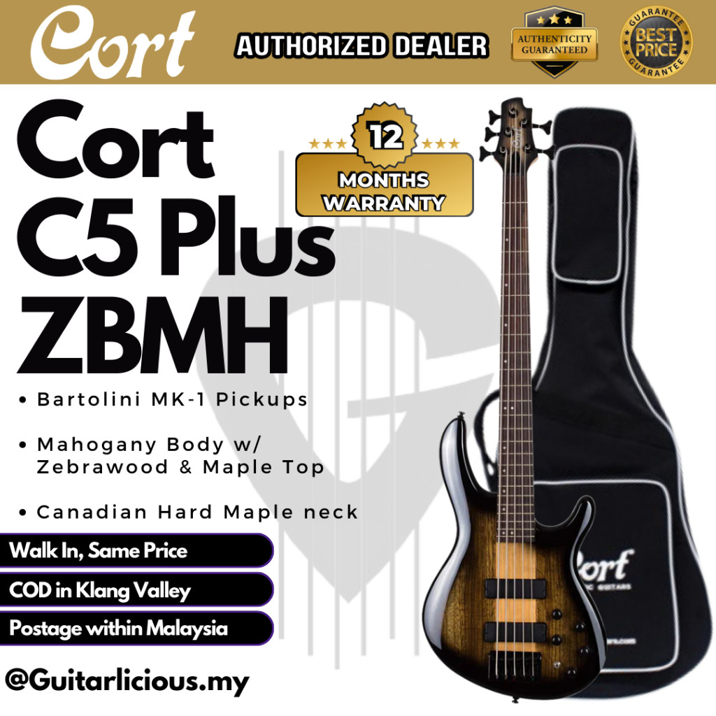 Cort C5 Plus ZBMH Electric Bass Guitar with Bag - Trans Black Burst ...