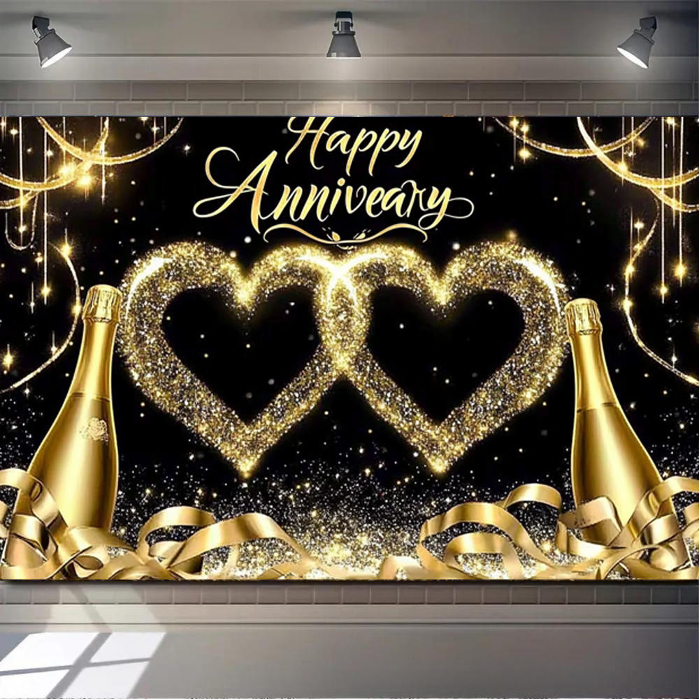Black and Gold Happy Anniversary Backdrop Wedding Anniversary ...