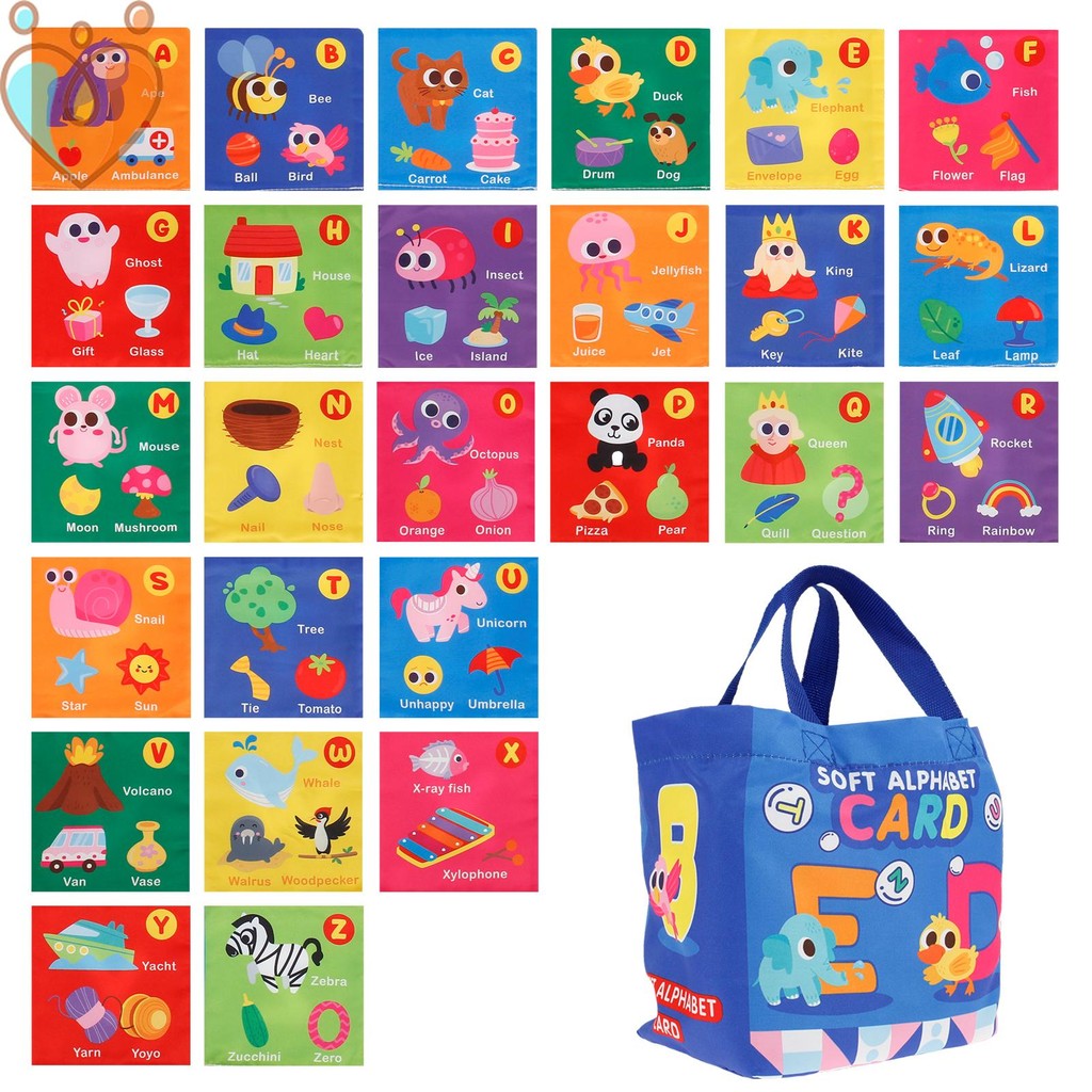 26 Pcs Soft Alphabet Cards Washable Cloth Alphabet Flash Cards with ...