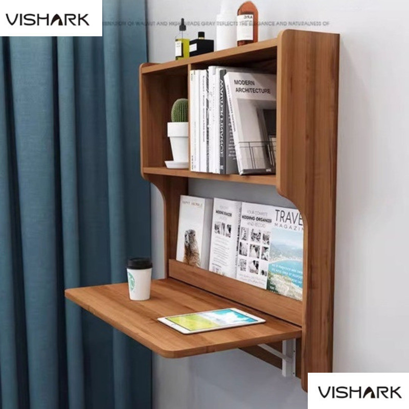 Office Table Study Computer Suspended Wall Mounted Foldable Solid Wood ...
