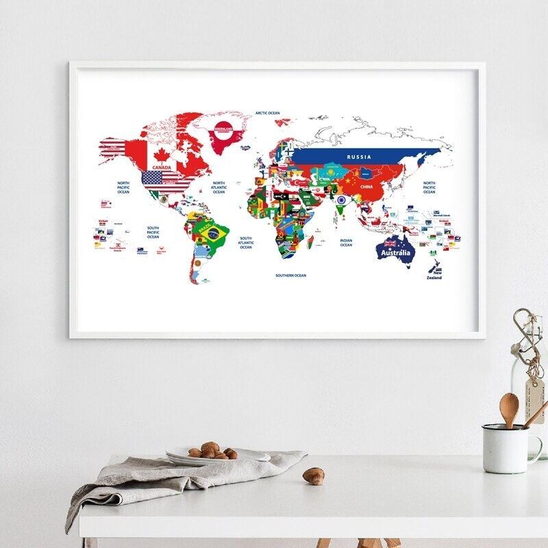 Famous Poster Map of The World Poster Jointed with Countries Flags ...