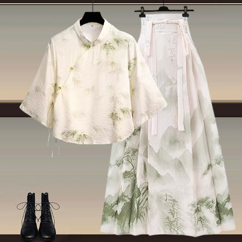 2024 Summer Mint Green Mambo Style New Chinese Style Hanfu Shirt Top ...