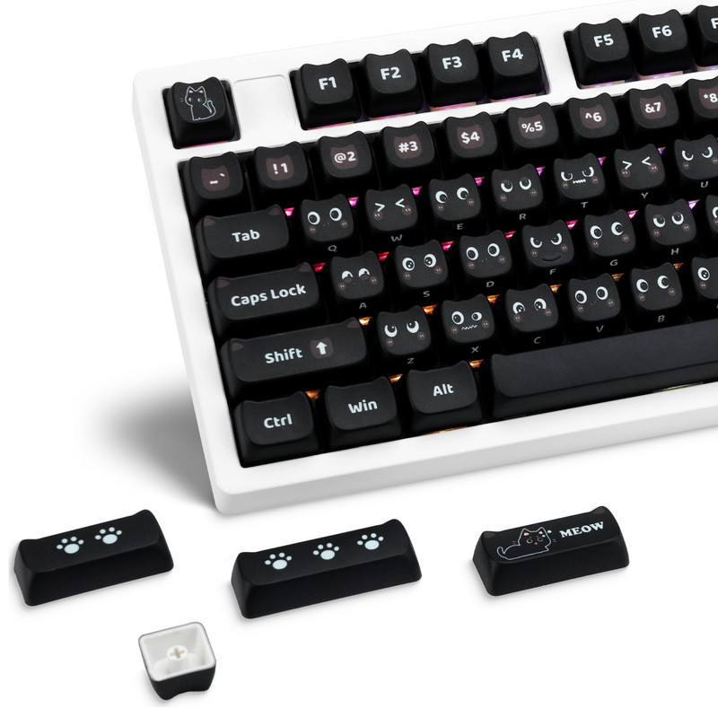 Keycap Set Black Cat PBT MAO Profile Keycaps For Mechanical Keyboard ...