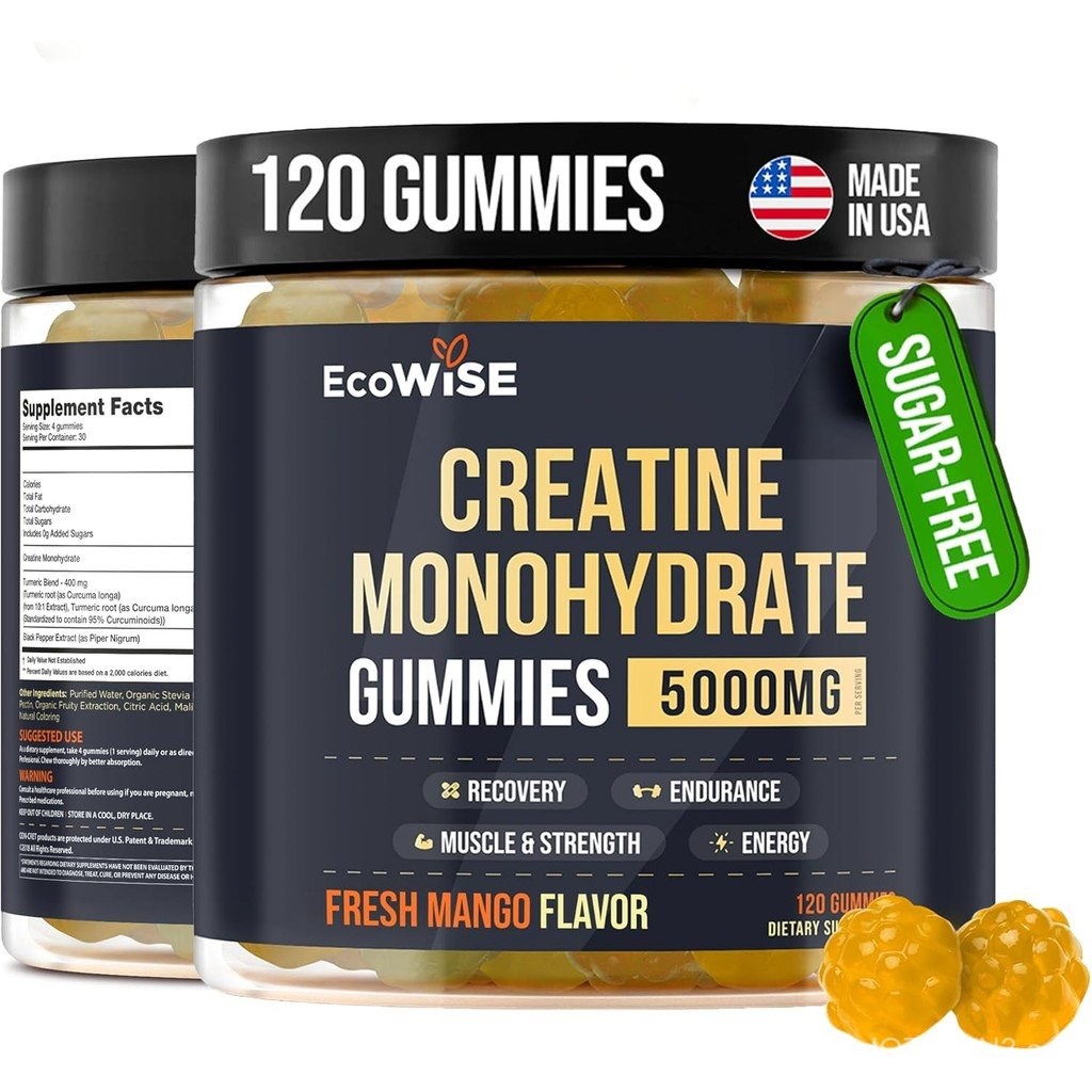 Creatine Monohydrate Gummies 5000 mg, Fresh Mango Flavor, 120 Sugar ...