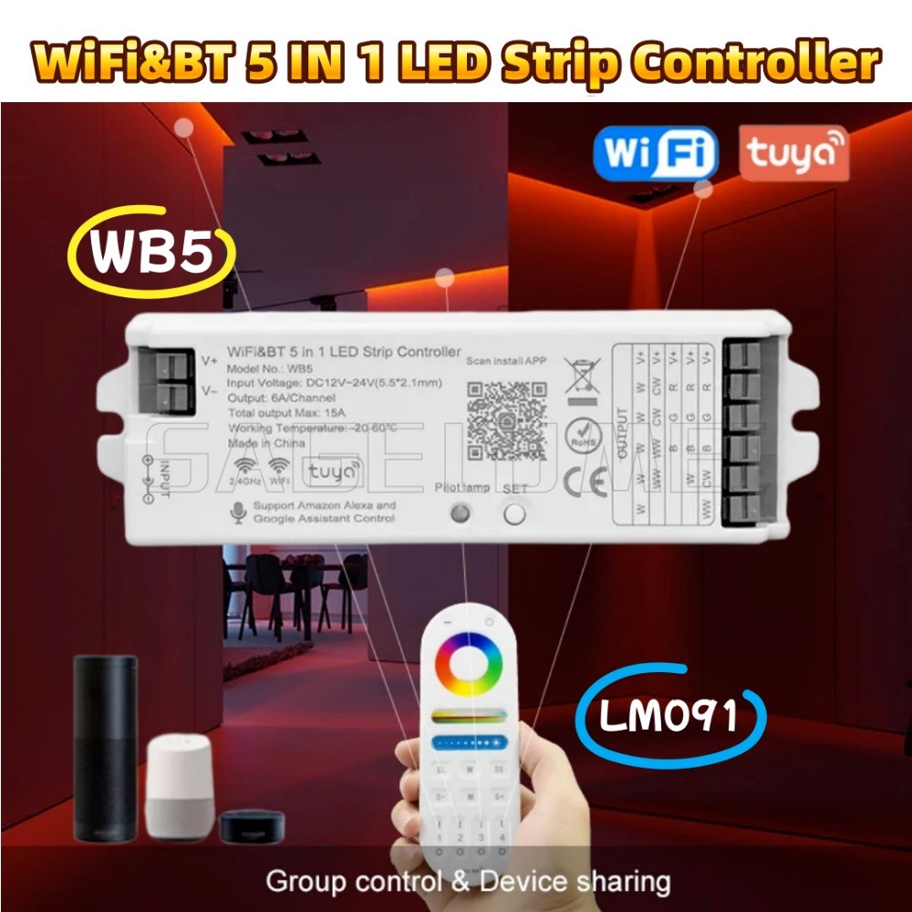 WB5 WiFi 5 IN 1 LED Controller Tuya APP Home Voice Control RGB RGBW CCT Led Strip Light Dimmer ...