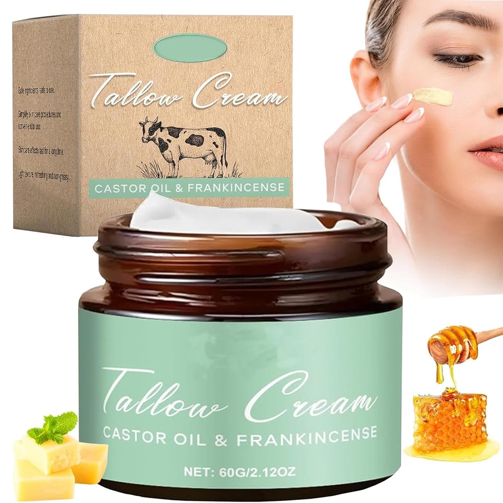 Grass-fed Beef Tallow with Frankincense Oil & Castor Oil, 60g Organic ...