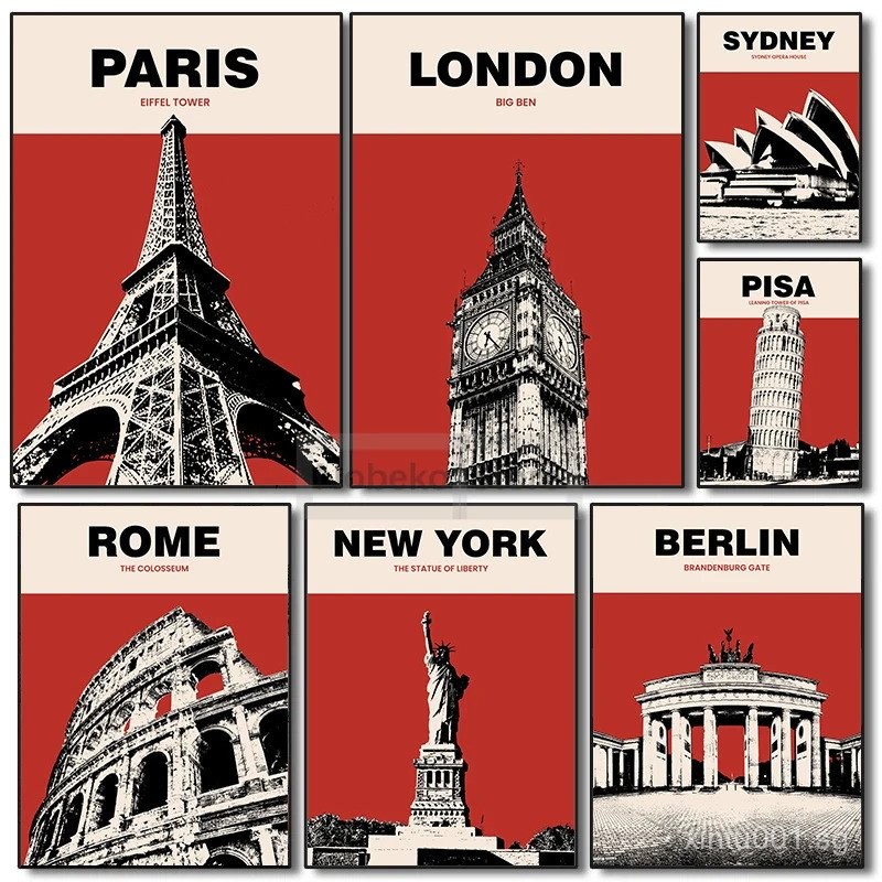 Famous Buildings Around the World Posters Paris New York Roma Berlin ...