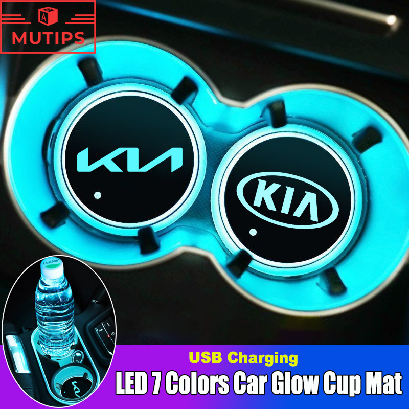 KIA 7 Color LED Car Cup Mat Pad Light Holder Drink Coaster Pad Car ...