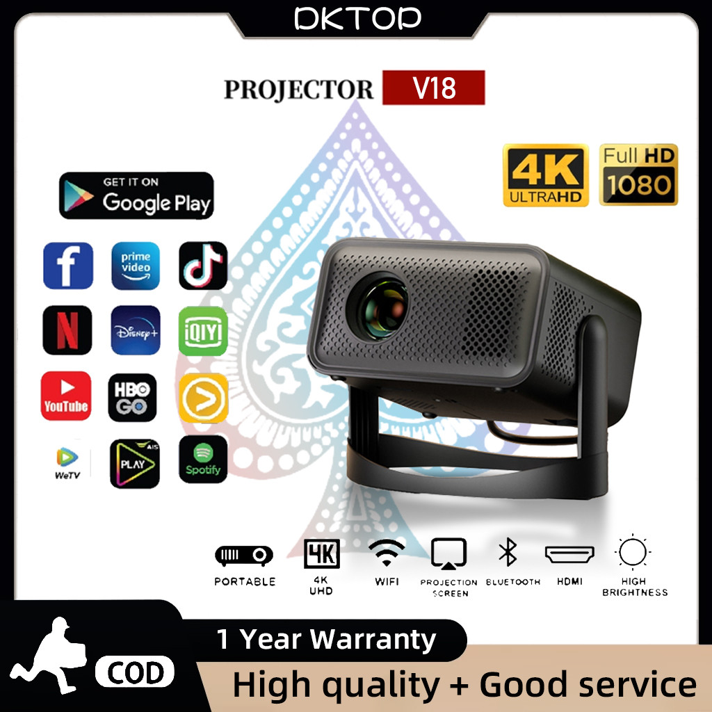 Full HD Mini Projector V18 Android 11.0 Auto Keystone 200 Lumen Short Throw Ntflix Ytube Connect ...