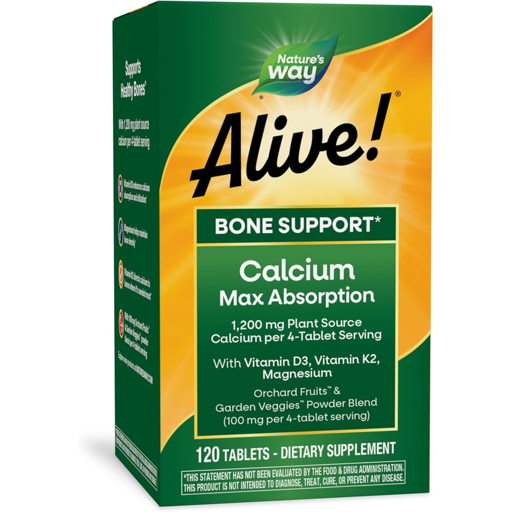 Nature's Way Alive! Calcium Max Absorption, Bone Support*, Plant Source ...