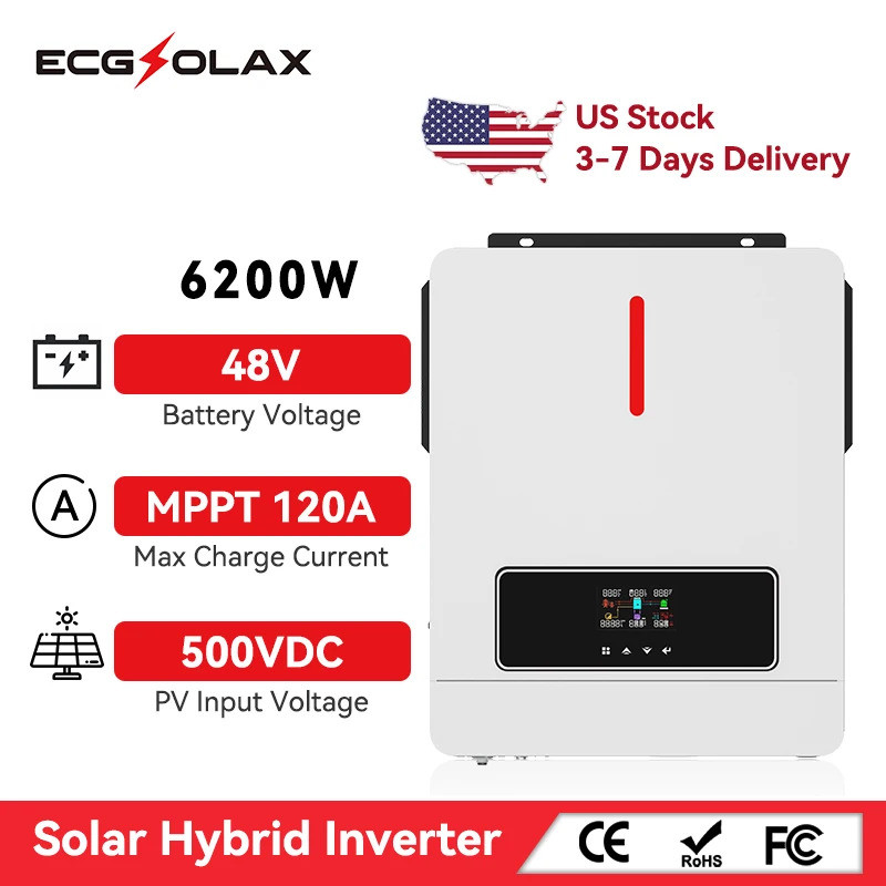 ECGSOLAX 4.2KW 6.2KW Hybrid Solar Inverter 24V 48V 220V With 120A MPPT Charge Controller Off ...