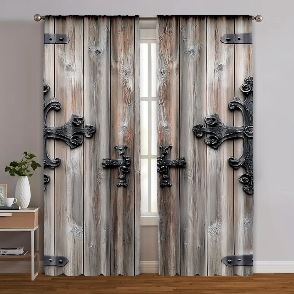 2pcs,2D flat printing Valentine's Day Window Curtains Farmhouse Wooden ...