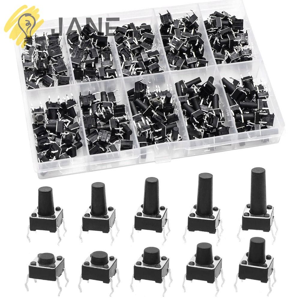 JANE 200Pcs Tactile Push Button, 4 pin 6x6 mm Micro Momentary Switch ...