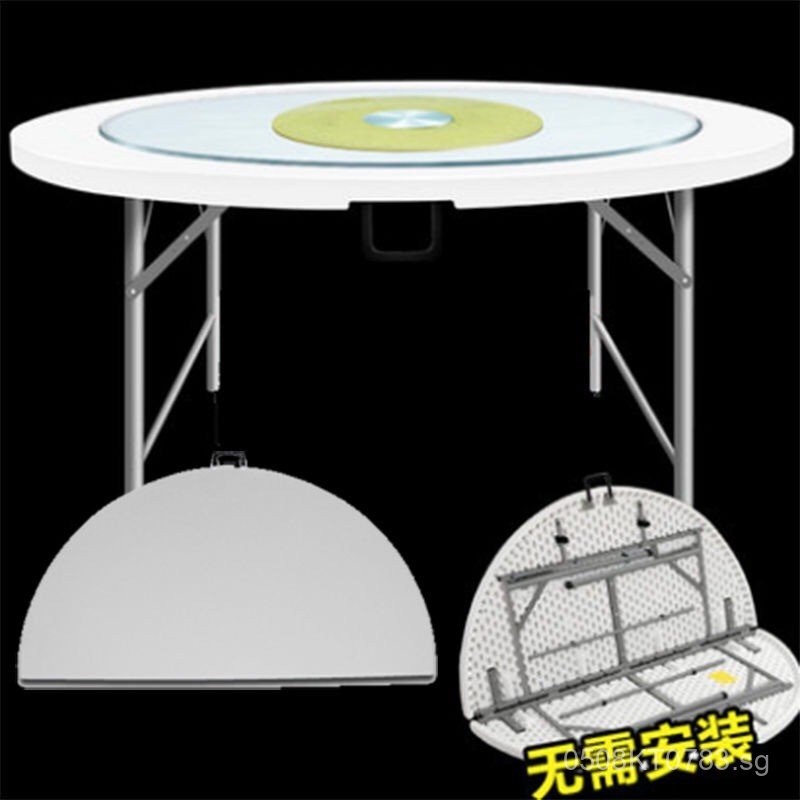 Folding Round Table Glass Turntable Home Hotel Dining Large Tabletop ...