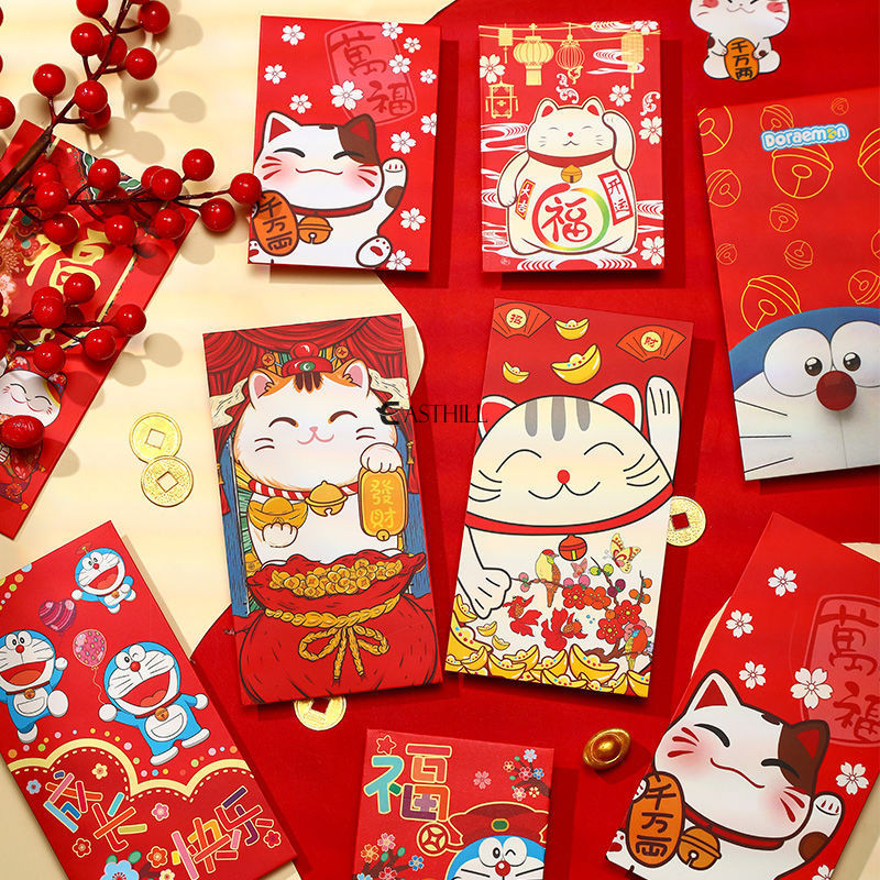 EASTHILL 5pcs Red Meow Cat Cute Cartoon Ang Pao 2025 Red Money Pocket ...