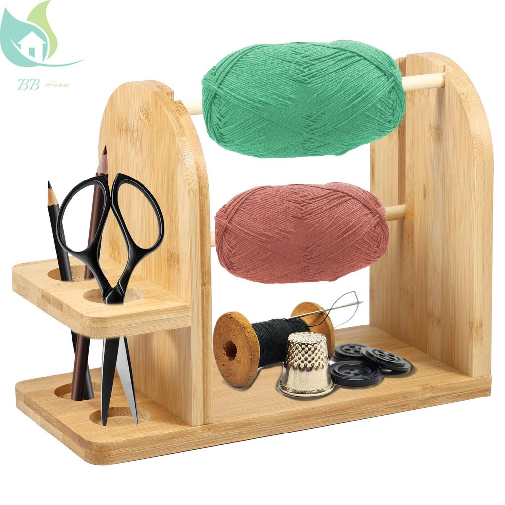 Yarn Holder Wood Yarn Rack Stand with 4 Slots Horizontal Yarn Spinner ...