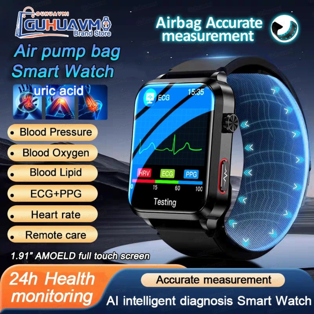 Men Smartwatch Air Pump Airbag True Blood Pressure Oxygen Temperature ...