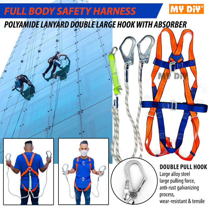 SAFETY BELT DOUBLE HOOK HEAVY DUTY FULL BODY SAFETY HARNESS POLYAMIDE LANYARD DOUBLE LARGE HOOK ...