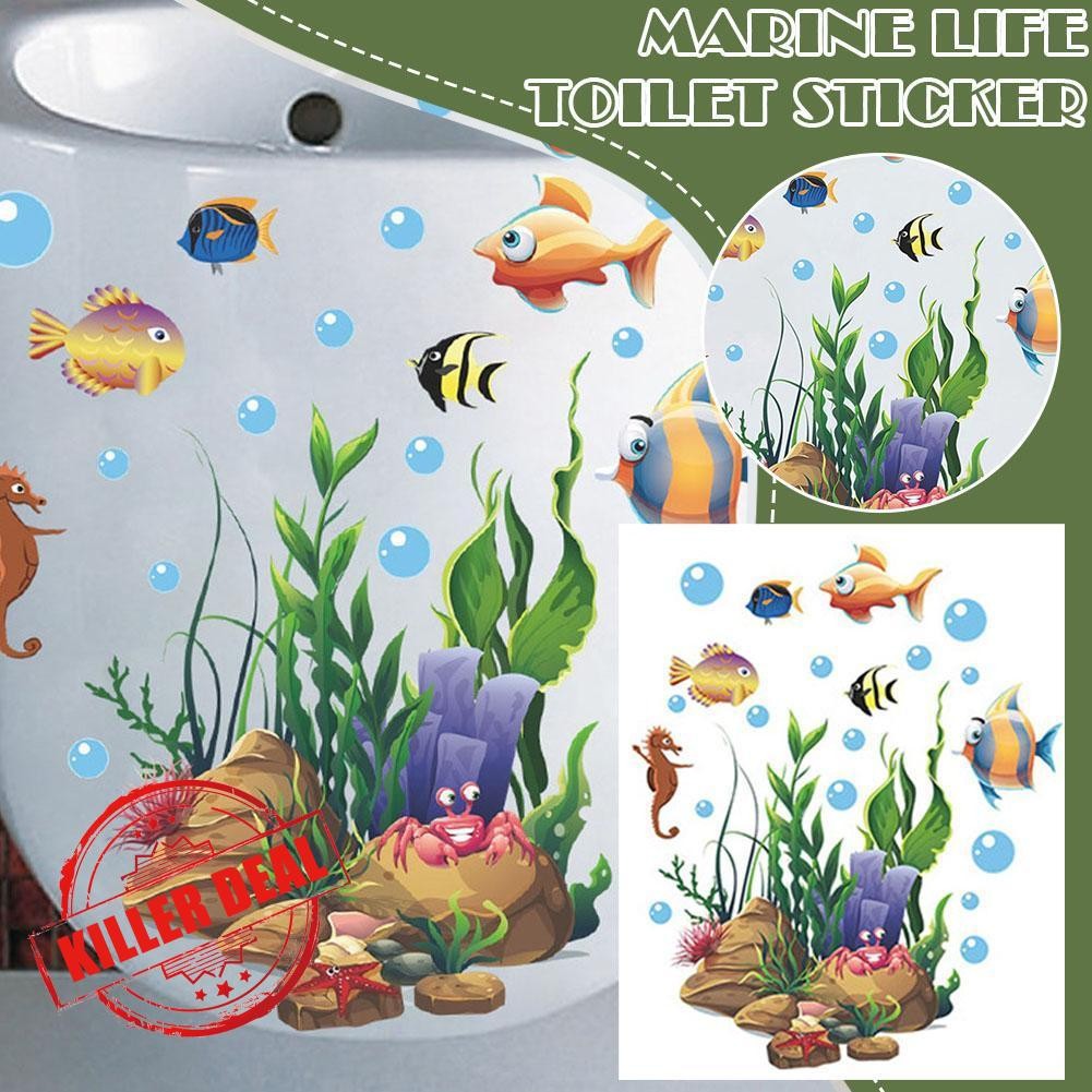 Cartoon Marine Fish Toilet Sticker Adhesive Waterproof Self-adhesive ...