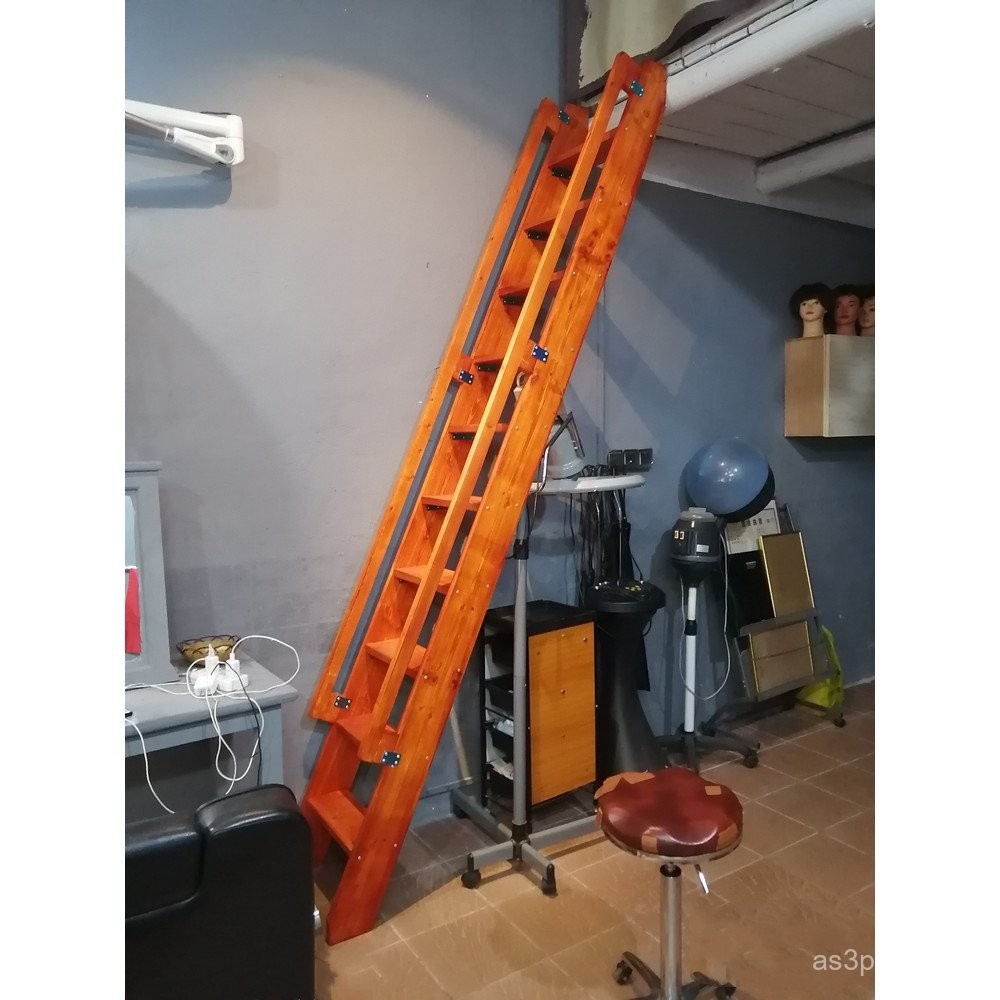 7K1Fixed Wooden Ladder Duplex Loft Stairs Indoor Straight Ladder Solid ...