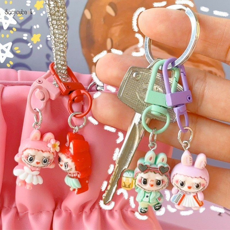 Kawaii Cute Labubu Resin Keychain Anime Sheep Doll Keyring Students ...
