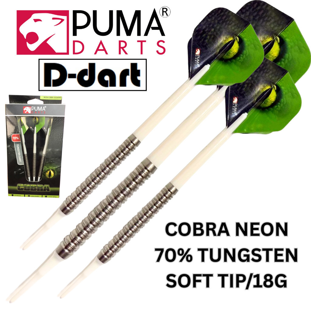 TUNGSTENS SOFT TIP DART - 18G COBRA NEON 70% TUNGSTEN SOFT DARTS (ARROW ...