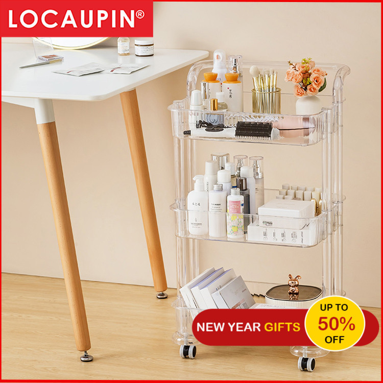 Locaupin Plastic 3Tier Trolley Racks office Shelves Bathroom Shelves ...