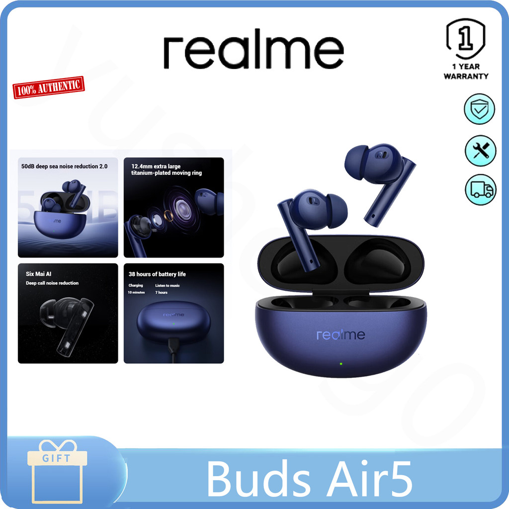 Realme Buds Air5 Wireless Bluetooth Headphones 50dB Deep Sea Noise ...