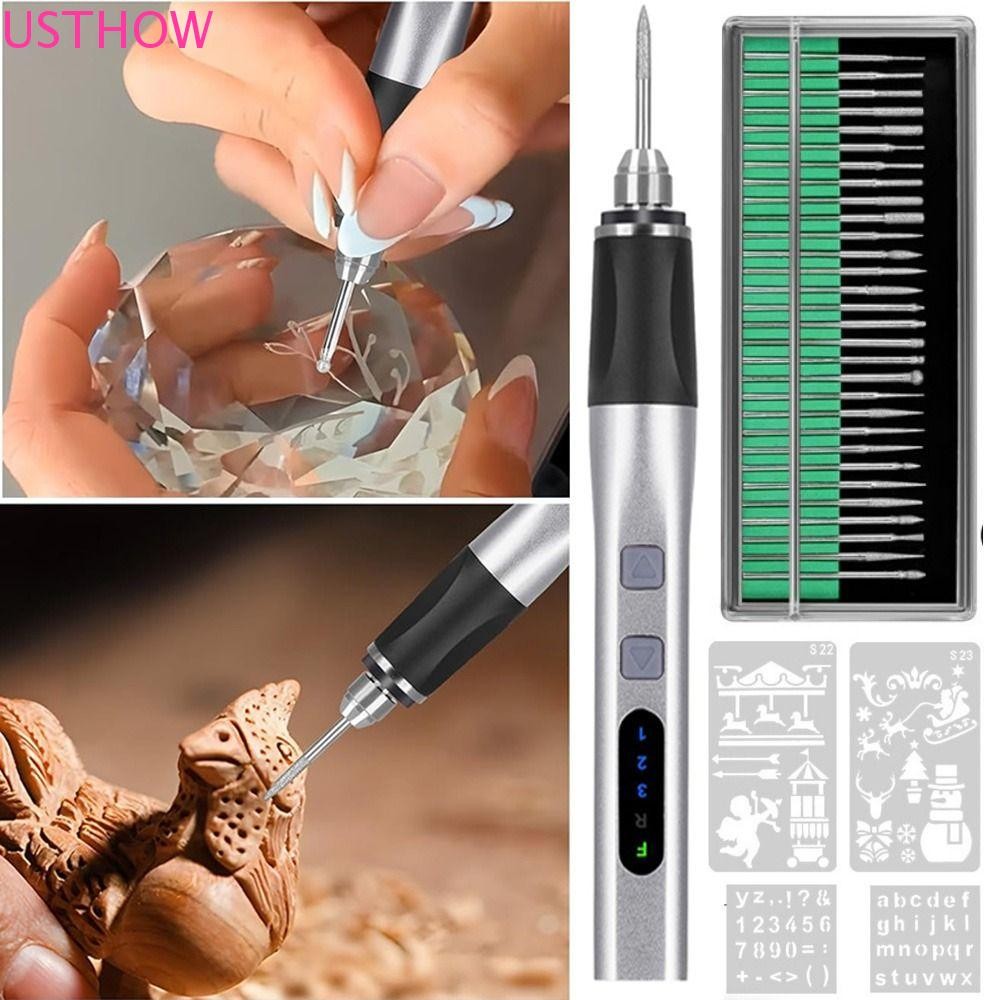 USTHOW Rotary Engraver|30 Bits 3 Level Speed Electric Engraving Pen Set ...