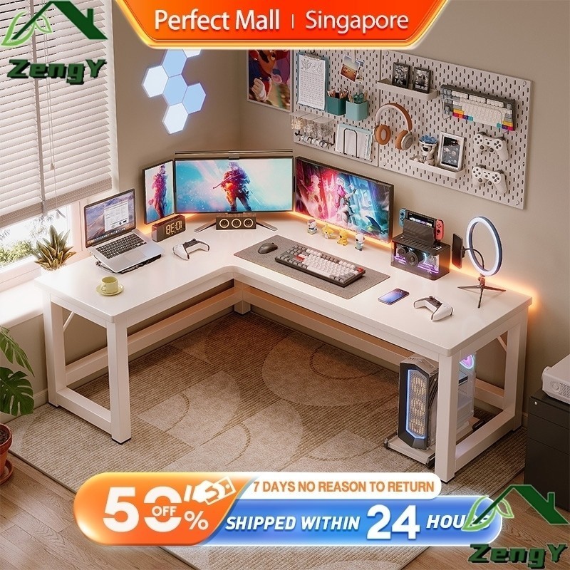 PM L Shape Table Corner Gaming Table Two-Person Computer Table Desktop ...