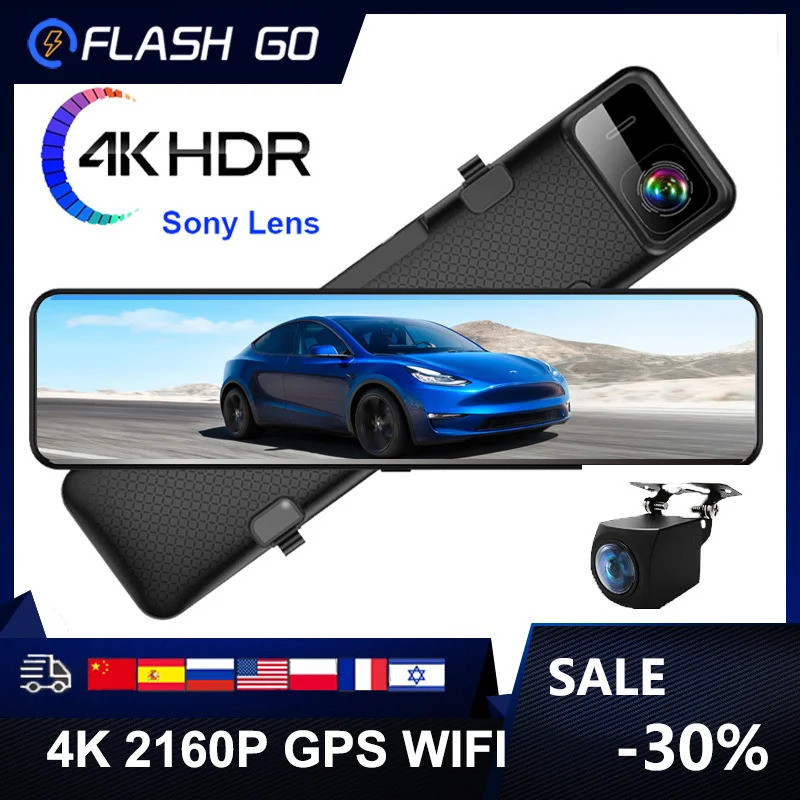 Car Dvr 4K WIFI GPS Rear View Camera Mirror Recorder 12 Inch Dash Cam ...