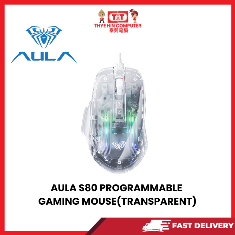 AULA S80 PROGRAMMABLE GAMING MOUSE (TRANSPARENT) | Shopee Singapore