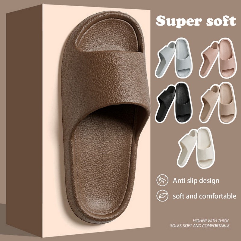 Unisex Slippers Solid Color Simple Non-Slip Soft Sole Slides Bath ...