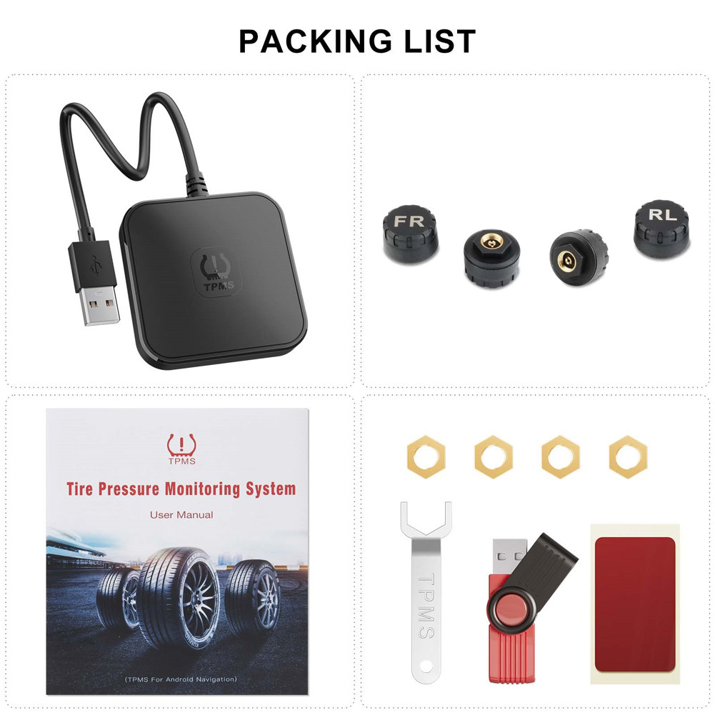 USB TPMS Tire Pressure Monitor System with 4 External Sensors for ...