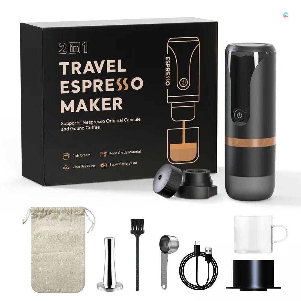 Portable Espresso Machine 9 Bar Pressure Rechargeable 2 in 1 Small ...