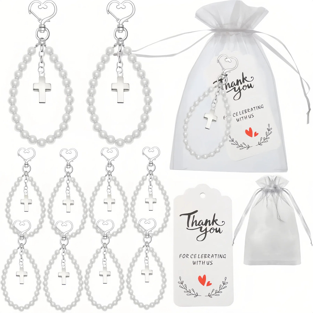 10 Sets Baptism Party Favors First Communion Keychains with Organza ...