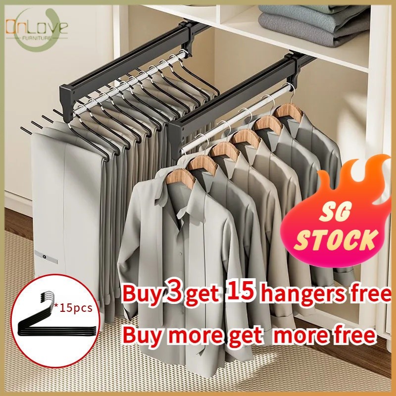 🔥 clothes rack pull out rack retractable hanger rack wardrobe organizer ...