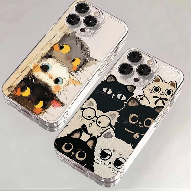 Cute Cartoon Cat Case For iPhone 16 15 14 13 12 11 Pro Max XR X XS Max ...