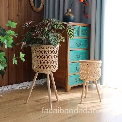 Nordic Bamboo Rattan Woven Flowerpot Flower Stand Living Room Plant ...